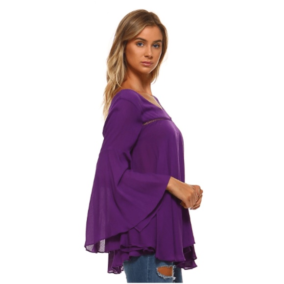UshopTwo | Tops | Solid Bell Sleeve Top Purple Relaxed Fit | Poshmark